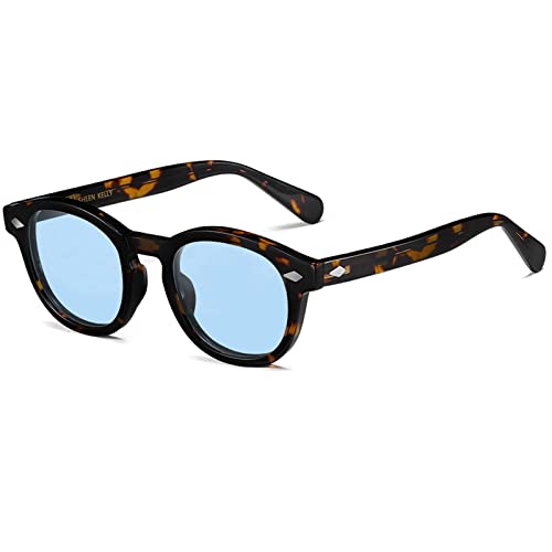 TR90 JAY DEPP Polarized Tony Sark Women's Fashion Retro Colorful Sunglasses Round Blue Sunglasses
