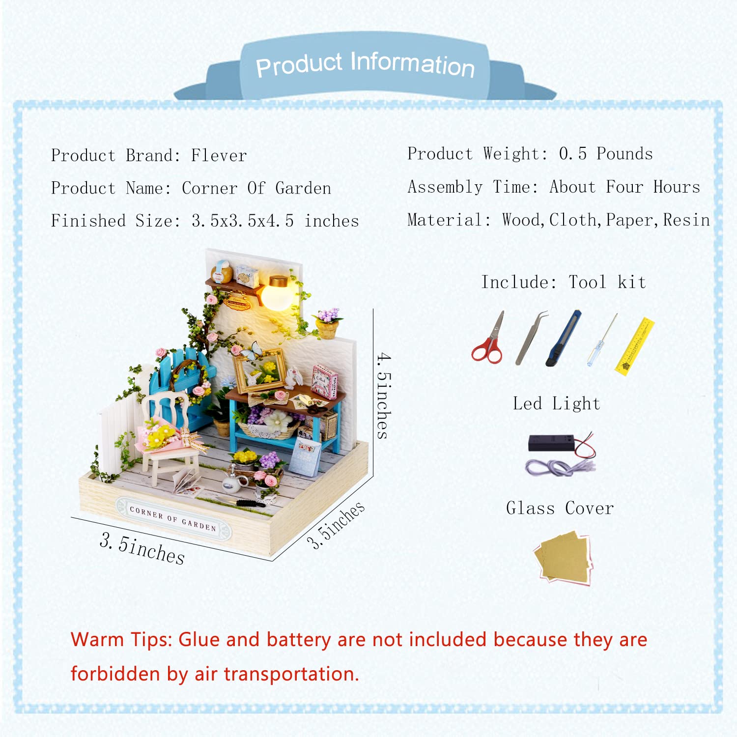 Flever Dollhouse Miniature DIY House Kit Creative Room with Furniture for Romantic Valentine's Gift (Corner of Garden)