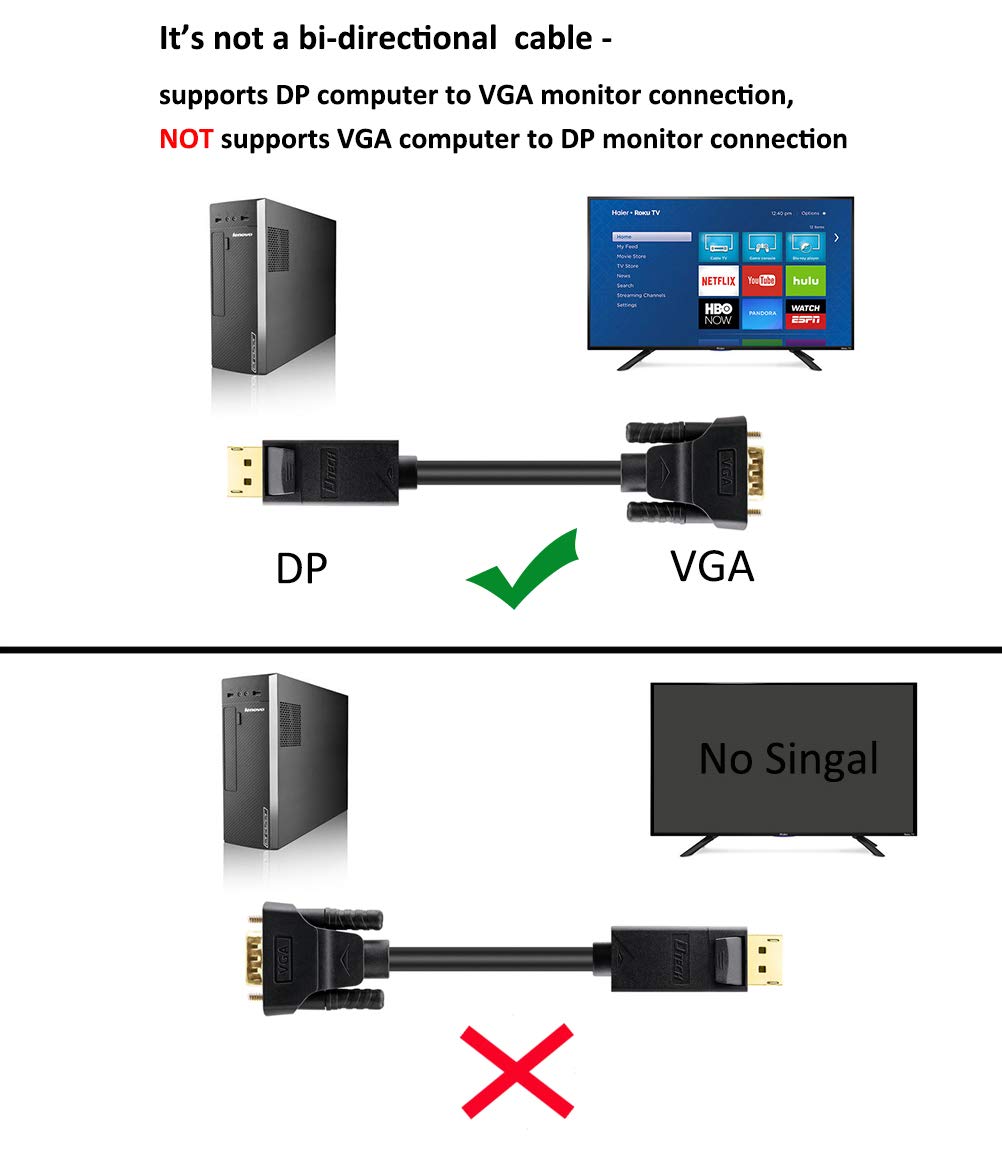 DTech 3ft Displayport to VGA Cable Display Port to VGA Male Video Adapter with Gold Plated Connector Compatible for HP, Lenovo, Dell, ASUS and More (Black, 3 Feet)