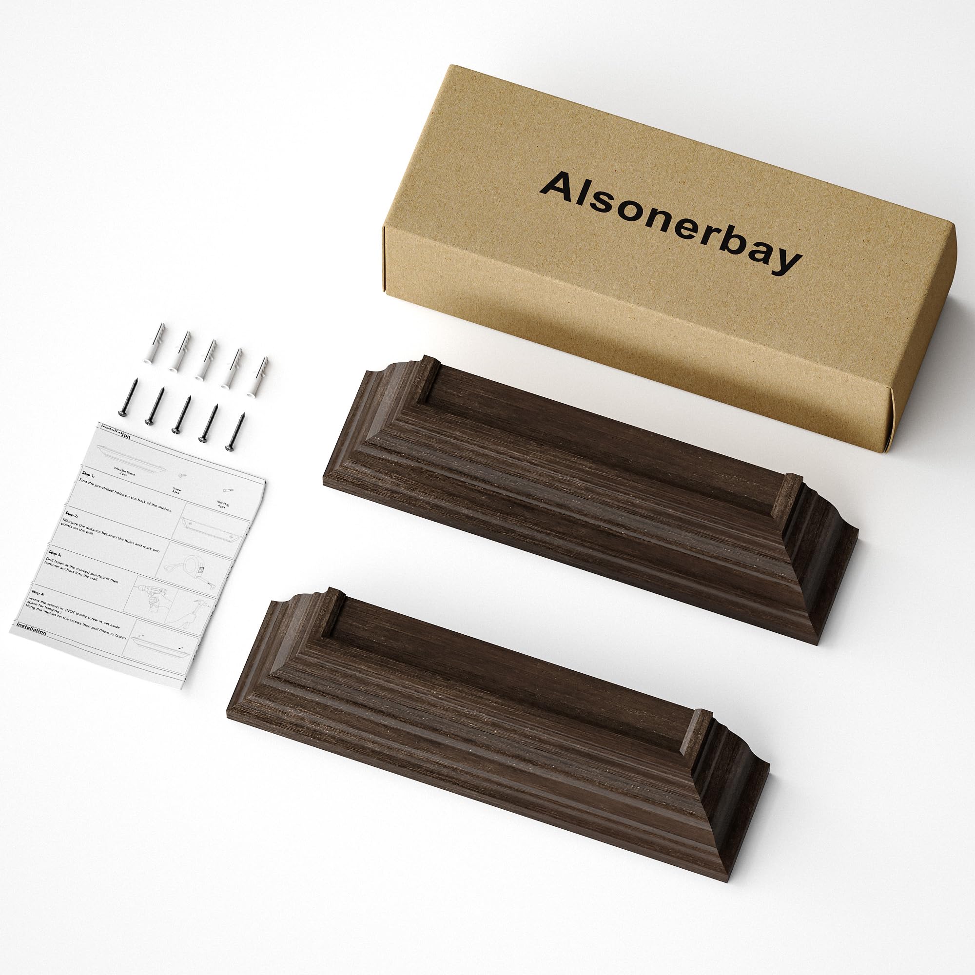 Alsonerbay Floating Shelves, Wood Shelves Rustic Shelves for Wall Storage, Wall Mounted Shelves for Bedroom Living Room Bathroom, 17 Inch 2 Pack (Dark Brown)