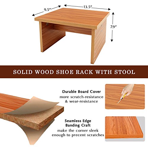 Jerry & Maggie - 4 Tier Wood MDF Solid Shelf Shoe Rack with One Footstool/Shoe Storage Shelves Free Standing Flat Shoe Racks Classic Style -100% Multi Function Shelf Organizer - Natural Wood Tone