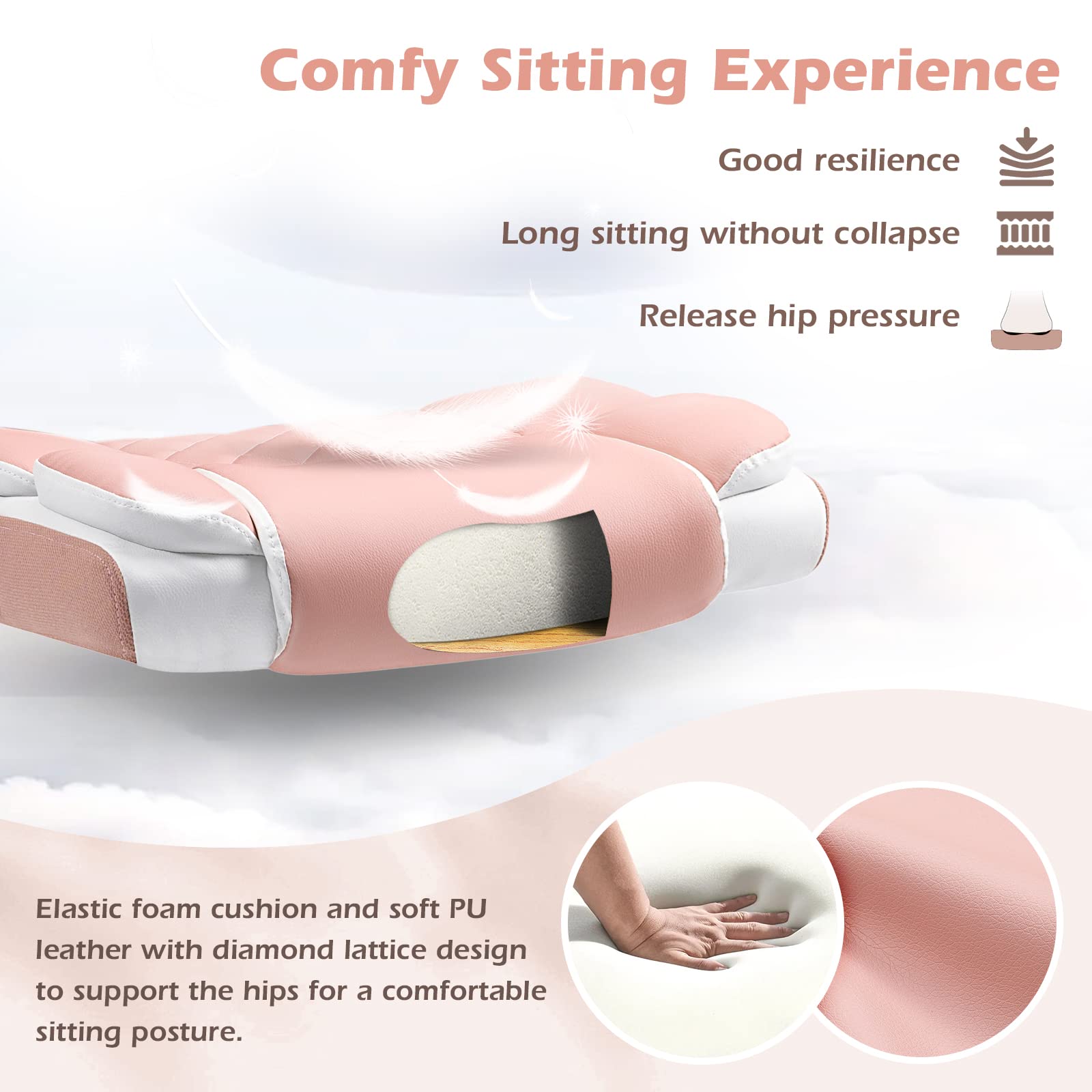 Pink Desk Chair Ergonomic Office Chair Lumbar Support Desk Chairs with Wheels and Flip-up Armrest Adjustable PU Leather Computer Chair Backward Tilt, Pink