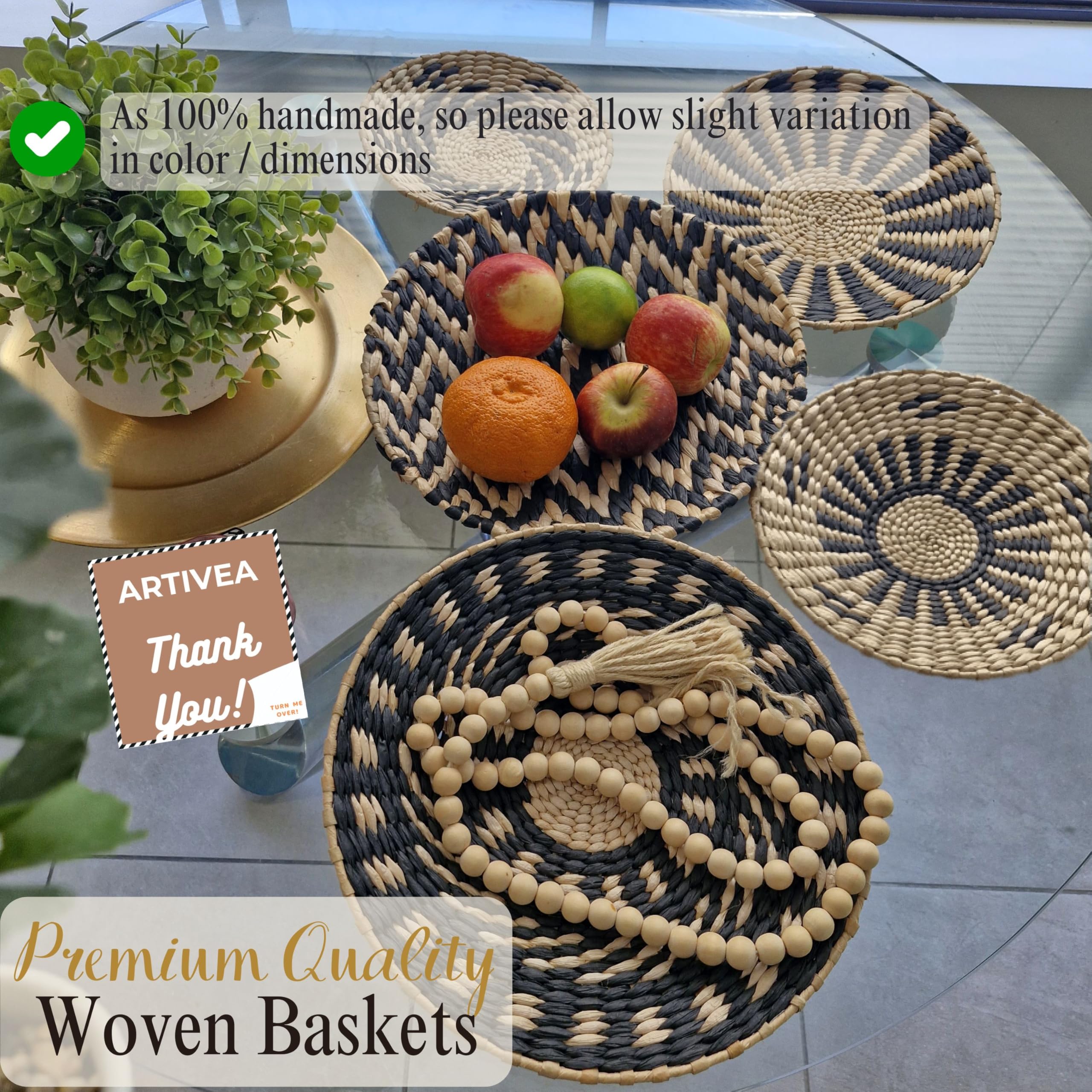 Artivea 5 Boho Basket Wall Decor Set - hanging Woven Wall Baskets Decor Boho - Boho Wall decor Baskets - Boho wicker wall decor - Basket Wall Art Decor - Boho Rattan Woven Wall Decor - Boho Rattan Wall Decor– Exclusive Registered Brand