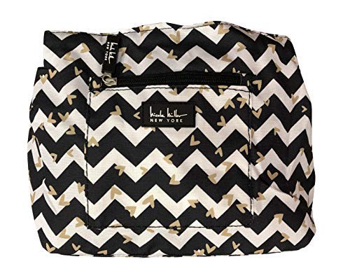 Nicole Miller of New York Insulated Waterproof Lunch Box Cooler Bag - 11" Lunch Tote (Black/White Chevron Heart)