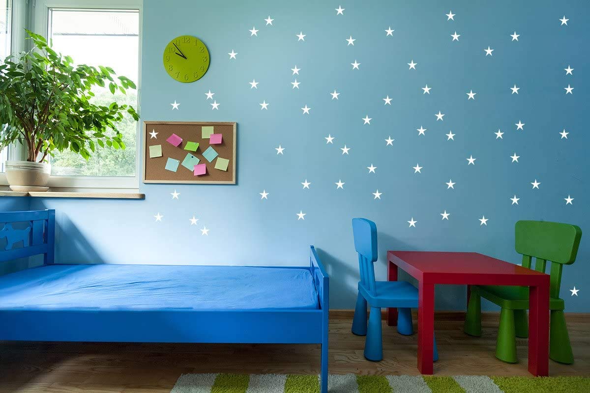 Easma Star Wall Decals (191stars+1moon+1heart) 3 Size White Stars and Moon Decals Removable Peel and Stick Stickers Fits Kids Room Decor