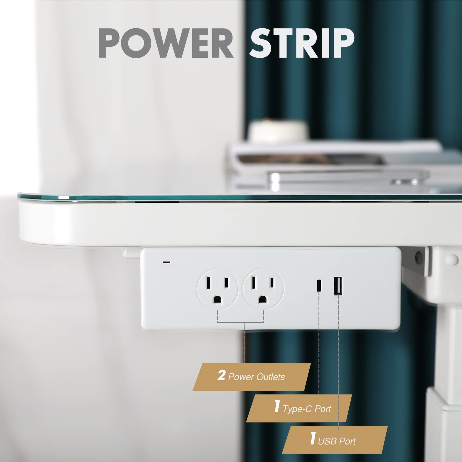 ERGOMORE Glass Standing Desk with Drawers, 45 x 23 inch Touch Control Adjustable Height Desk with Power Outlet, USB Ports & Wireless Charging, Dual Motor Sit Stand up Desk for Home & Office (White)