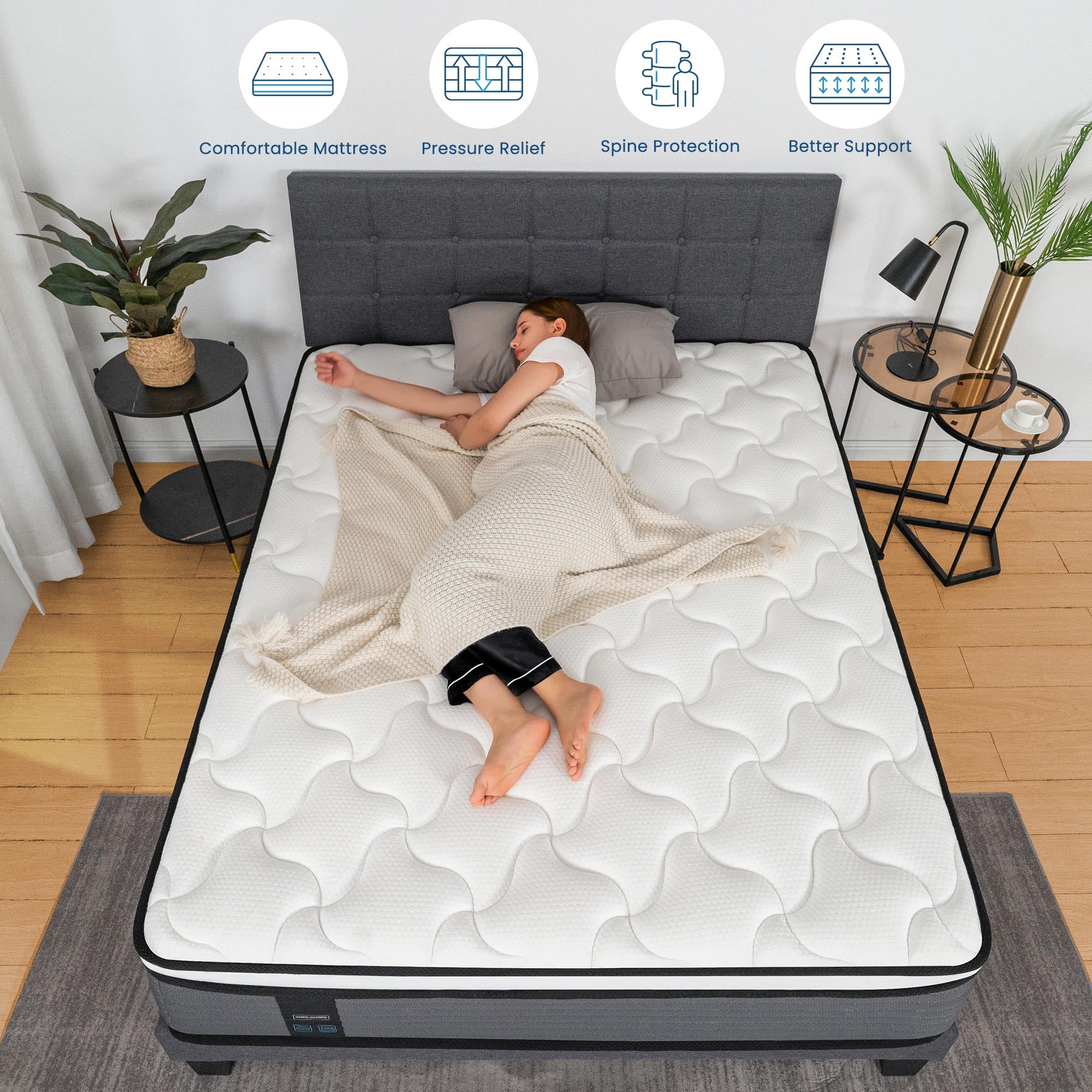 PAMYO King Mattress, 14 Inch Memory Foam Hybrid Pocket Spring Mattresses in a Box, Medium Firm Breathable Pillow Top Pressure Relief, CertiPUR-US Certified