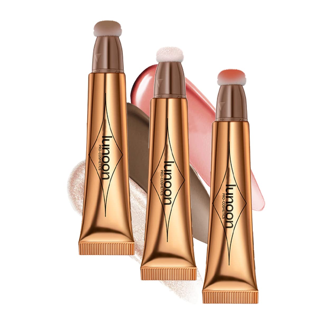 Aaiffey Cream Contour Beauty Wand,Highlighter Contour Blush With Cushion Applicator,Liquid Face Bronzer Makeup Wand Blendable Super Silky Cream Contour Stick Set Long Lasting Natural 3Pcs (Contour+Highlighter+Blush)
