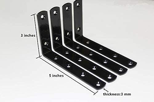 MHMYDZ 4 Pcs Black Steel Heavy Duty"L" Corner Brace Joint Angle Bracket Shelf Bracket Wall Hanging with Screws 125mmX75mm/5 InchX3 Inch Decorative Corner Brackets Joint Angle Bracket