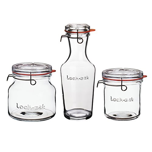 Luigi Bormioli Lock-Eat 3 Piece Jar Set 25.25 oz, 50.75 oz, 34 oz, Set of 3, Clear
