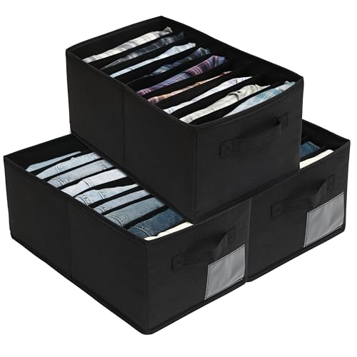 Augfox Set of 3 Tshirt Organizer - 9 Grid Large Size Drawer Organizer Clothes, Versatile Clothes Organizer for Jeans, Pants, Tshirts and More (Black, 17.7" L x 9.8" W x 7.1" H)