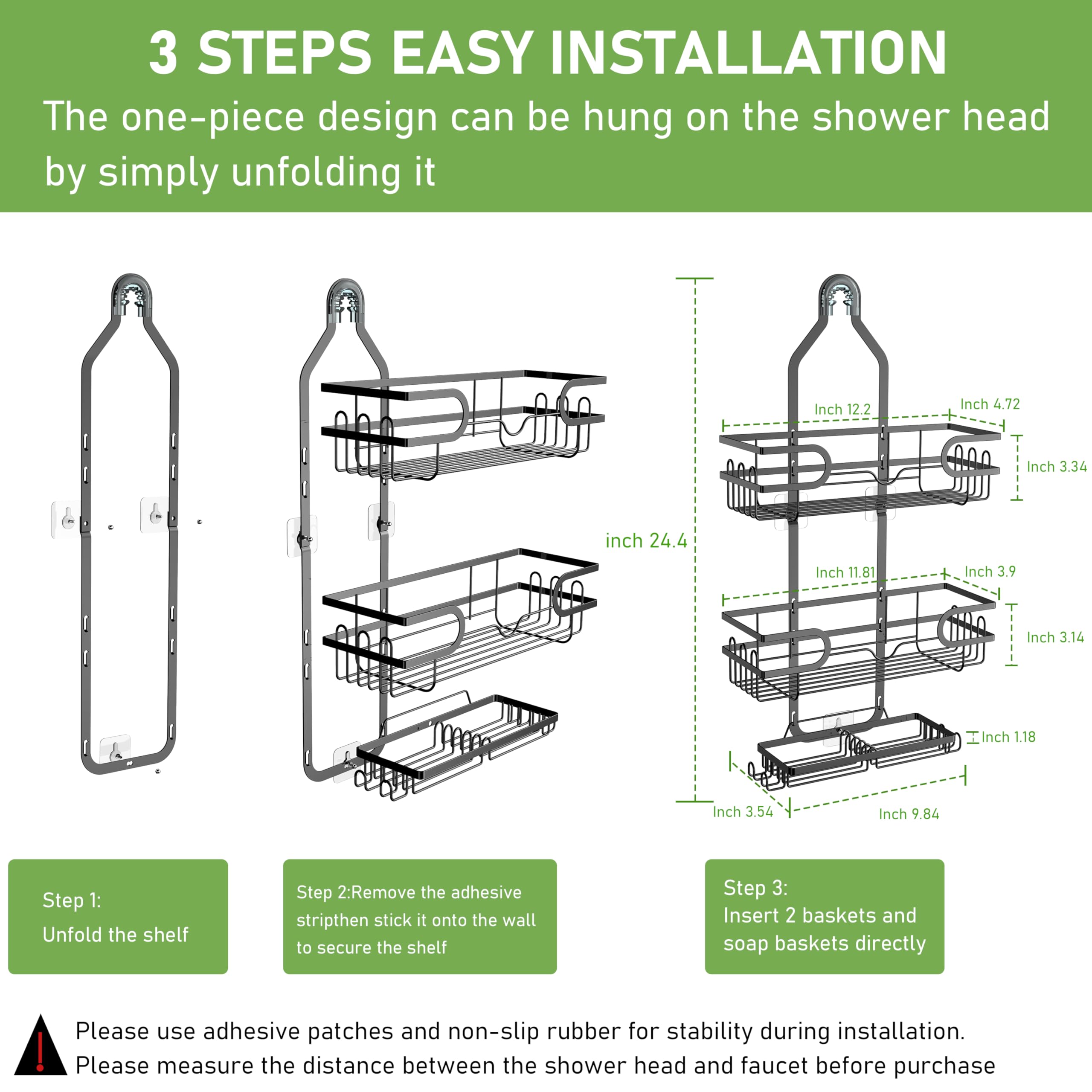 Auspirea Hanging Shower Caddy Over Shower Head, Shower Organizer Hanging with Soap Holder,Shower Storage Rack Basket with Hooks - Large Capacity Shower Shelf for Shampoo, Conditioner, Body Wash
