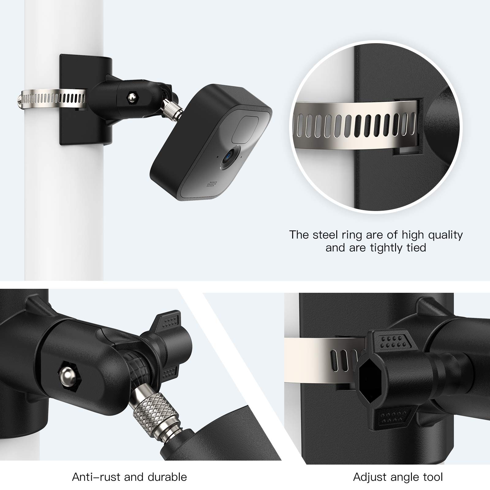 Blink Camera Pole Mounting Bracket, Blink Outdoor 4 Blink Outdoor 3 Blink XT2 Wall Railing Mount Bracket by HOLACA,Applicable Pipe Diameter Size 1.18-7.87 inch (30mm-200mm) (1 Pack)