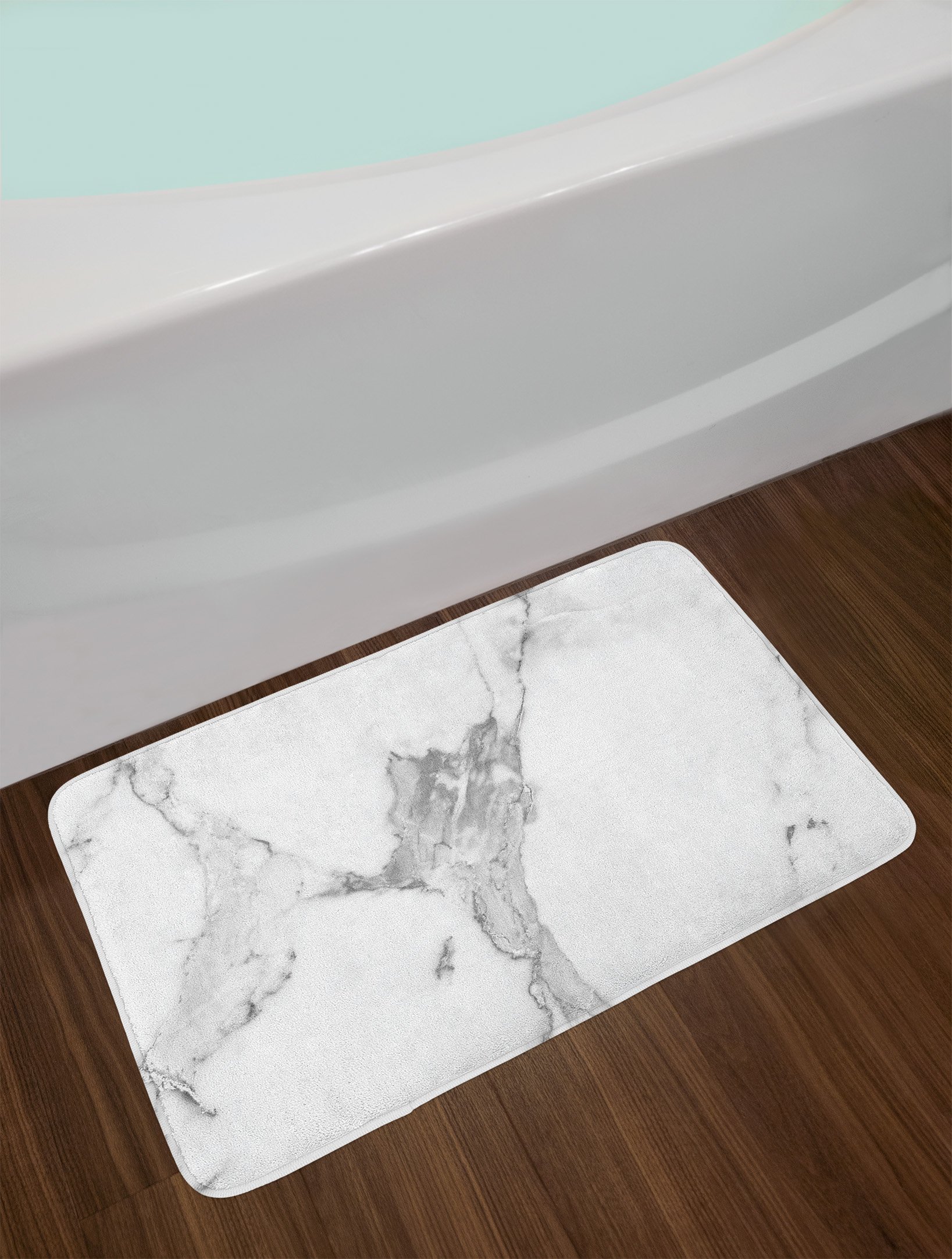 Ambesonne Marble Print Bath Mat, Abstract Stained Pattern Natural Textured Architectural Background, Plush Bathroom Decor Mat with Non Slip Backing, 30.2" x 20", Grey White Dust