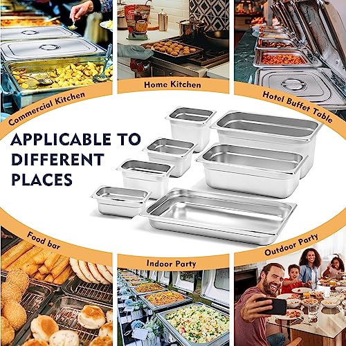 FUSON 4 Pack 1/6 Size 4 Inch Deep Anti Jam Steam Table Pan, NSF, Commercial 18/8 Stainless Steam Pan, Restaurant, Hotel