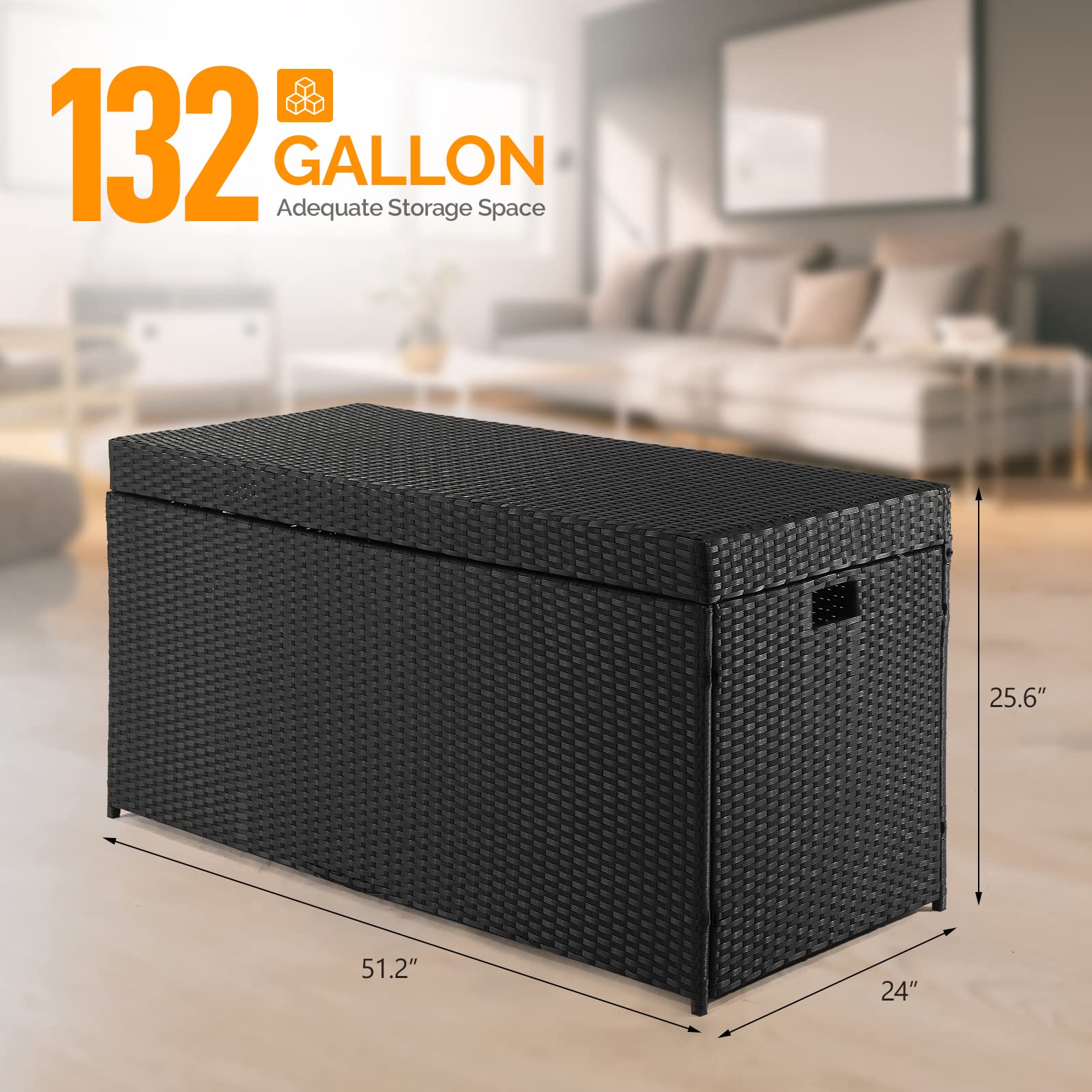 VINGLI Upgraded Version 132 Gallon Outdoor Storage Box, Patio Rattan Deck Box, Wicker Storage Bench for Indoor, Outdoor, Pool, Balcony, Yard, Garden, Black