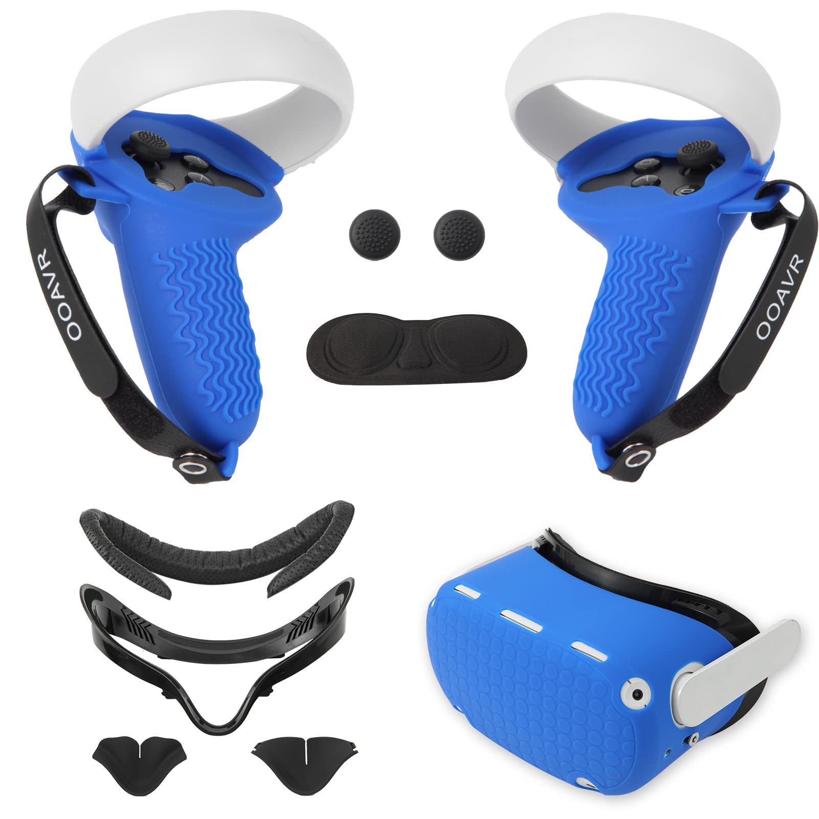 8Pcs Set VR Accessories for Meta Quest 2,VR Controller Gips Cover,VR Shell Cover,VR Facial Vent Soft Interface Bracket Accessories 5-in-1 Set(Blue)