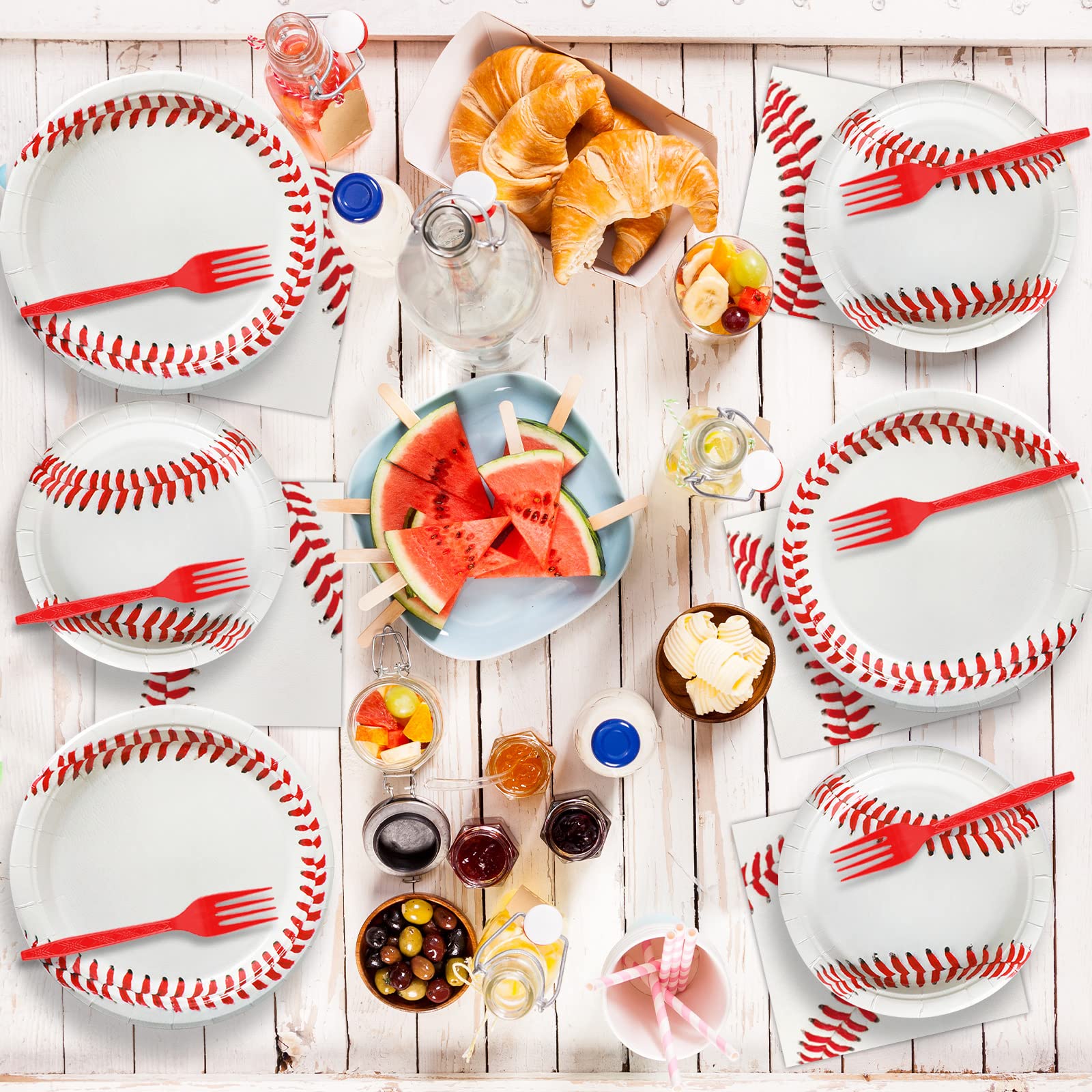 gisgfim 96 Pcs Baseball Party Supplies Bundle Paper Plates Napkins Baseballs Party Birthday Decorations Favors For Girls Serves 24
