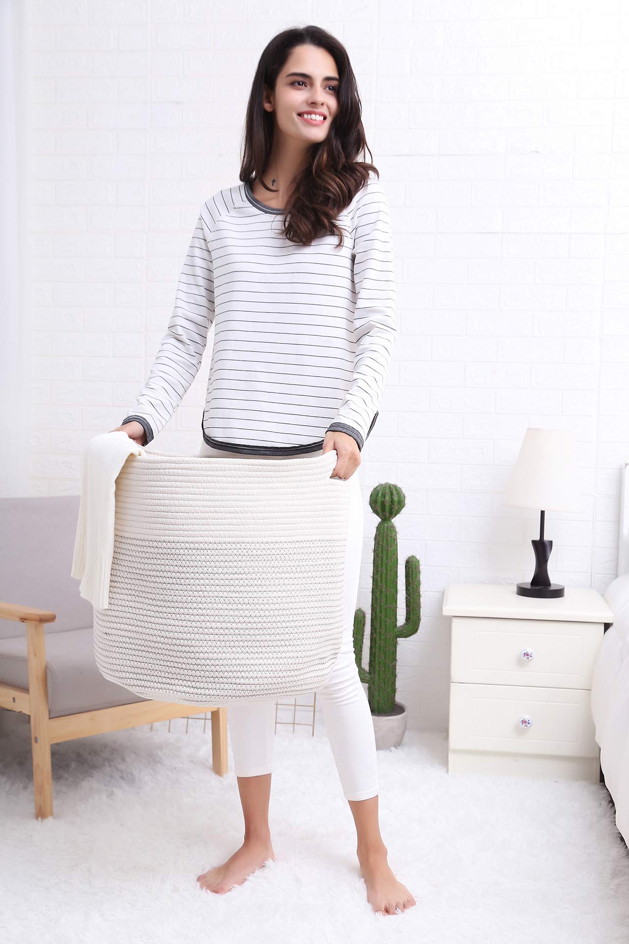 Large Cotton Rope Baskets 18'' x 16'', Woven Blanket Storage Baskets with Handles, Baby Kids Toy Bins Storage,Decorative Laundry Baskets in Nursery Living Room