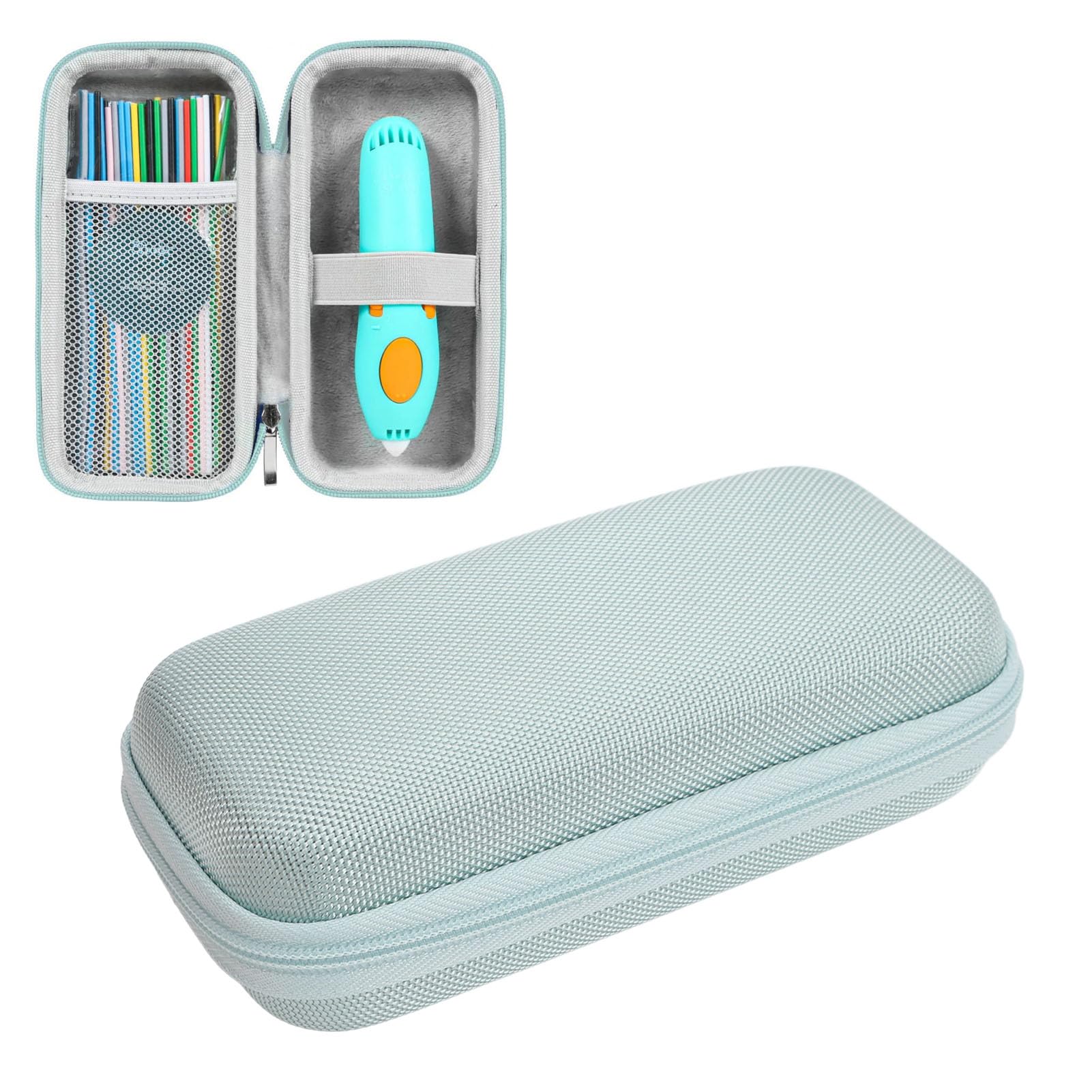 Hard Carrying Case for 3D Printing Filament, EVA 3D Printing Pen Hard Storage Case with Fluent Zipper, Built in Mesh Pocket, Waterproof and Dustproof