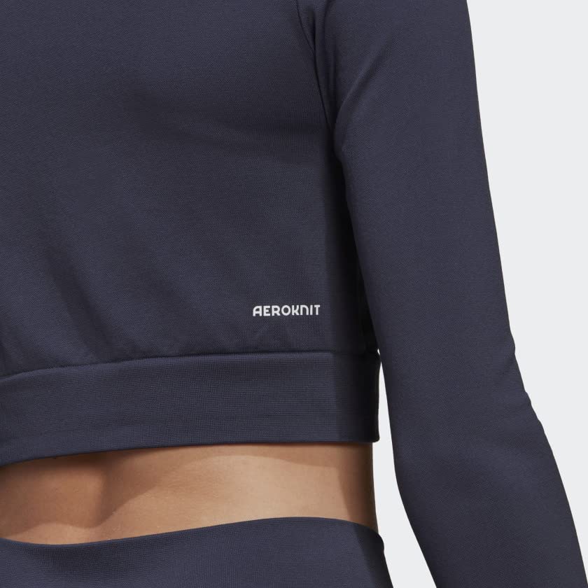 adidas Women's Seamless Cropped Long Sleeve Tee, Shadow Navy/White, X-Large