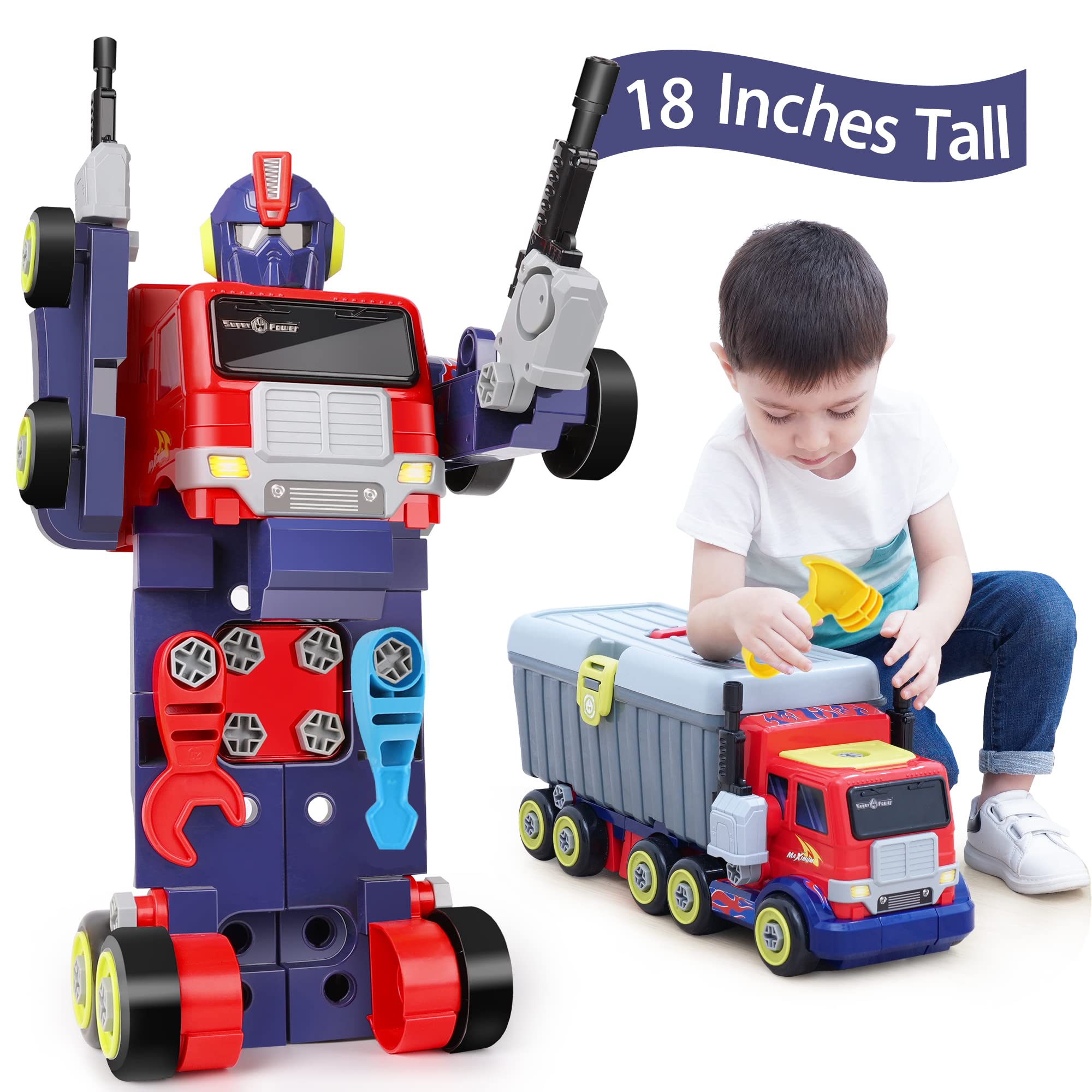 iPlay, iLearn 3 in 1 Large Transform Cool Toy Gift for 4 5 6 7 8 9 10 Year Old Boys Birthday, Kid Take Apart Robot, Big Truck Toys, Building Tool Bench, Preschool Child Development STEM Learning