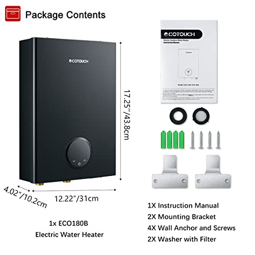 Electric Tankless ECOTOUCH 18kW on Demand Instant Hot Water Heater 240V, Self-Modulation Point of Use Hot Water Heater Whole House ECO180B Black