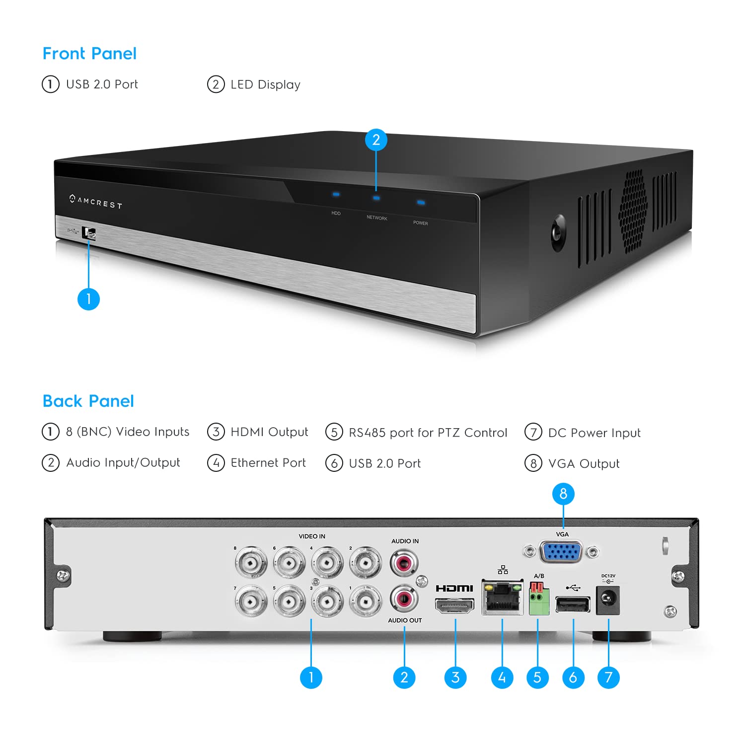 Amcrest 5MP UltraHD 8 Channel DVR Security Camera System Recorder, 5MP Security DVR for Analog Security Cameras, Remote Smartphone Access, HDD & Cameras NOT Included (AMDV5M8)