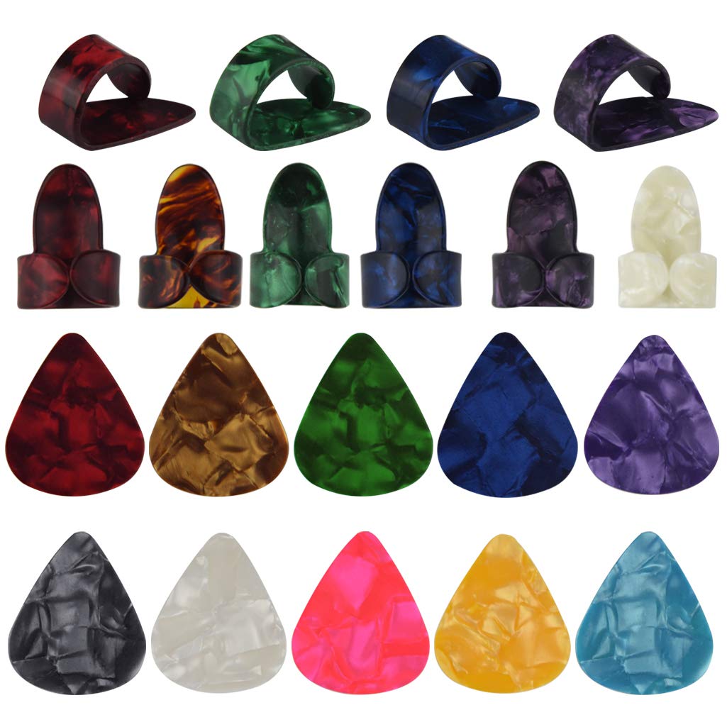 62pcs Guitar Picks Set including 8pcs Thumb Picks 24pcs Index Finger Picks 30pcs 0.46mm Guitar Picks (Mixed Color)