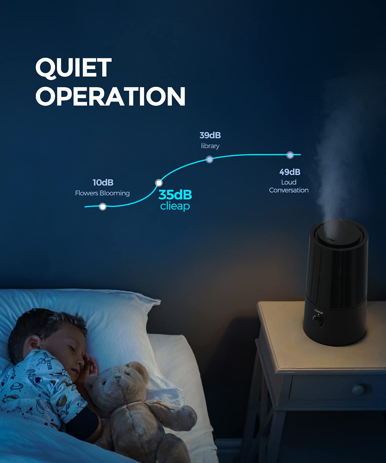 Clieap™ Humidifiers for Bedroom, 4L Air Humidifiers for Large Room, Ultrasonic Cool Mist Humidifiers for Baby, 30H Work Time, Auto Shut-Off (Black)