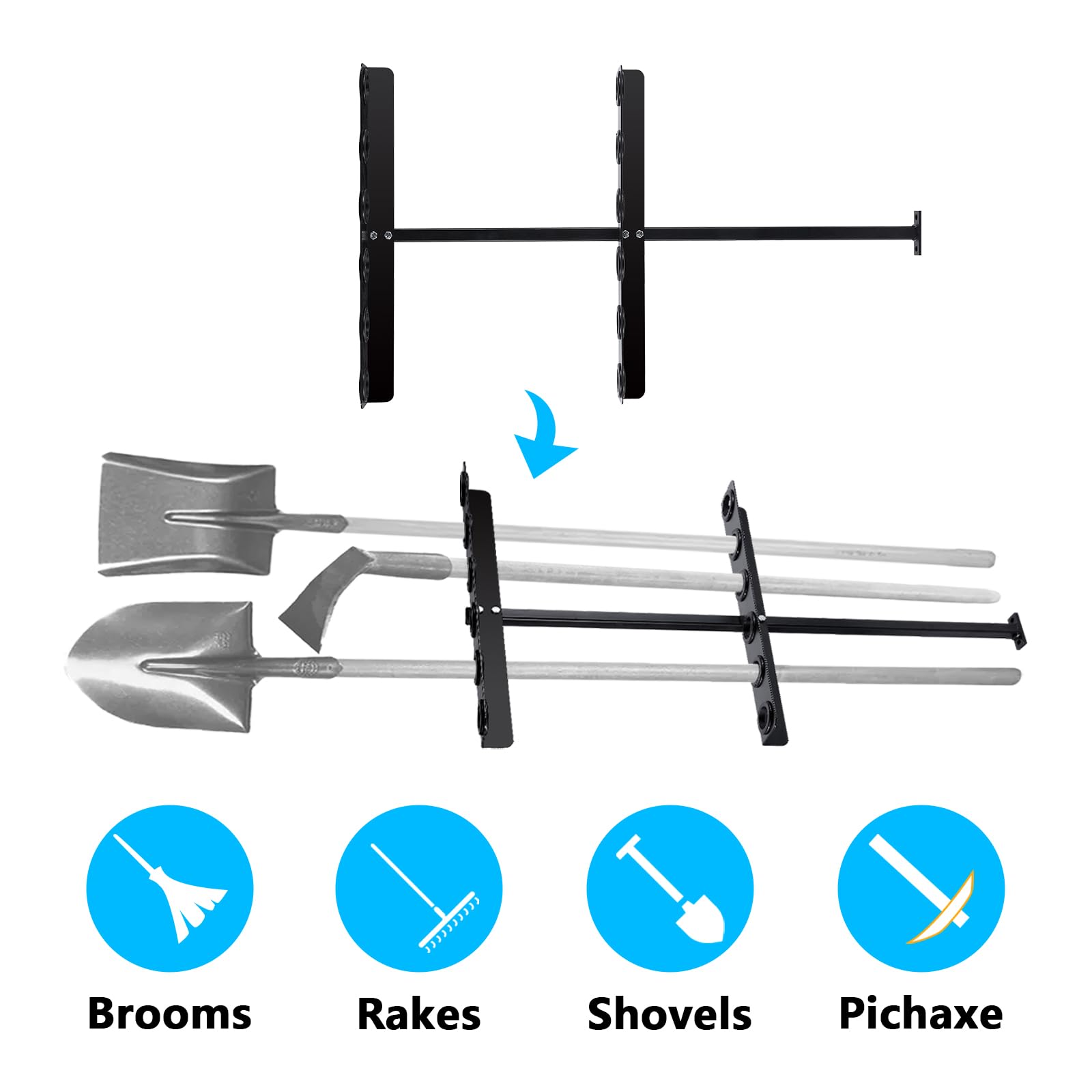 TECTRUC Vertical Hand Rack Landscape Hand Tool Rack,6 Holes Long Handle Tool Storage Holder for Truck Trailer& Garage or Shed Walls Holds 6 Tools for Shovels, Rakes, Hoes(1 Pack, Black)