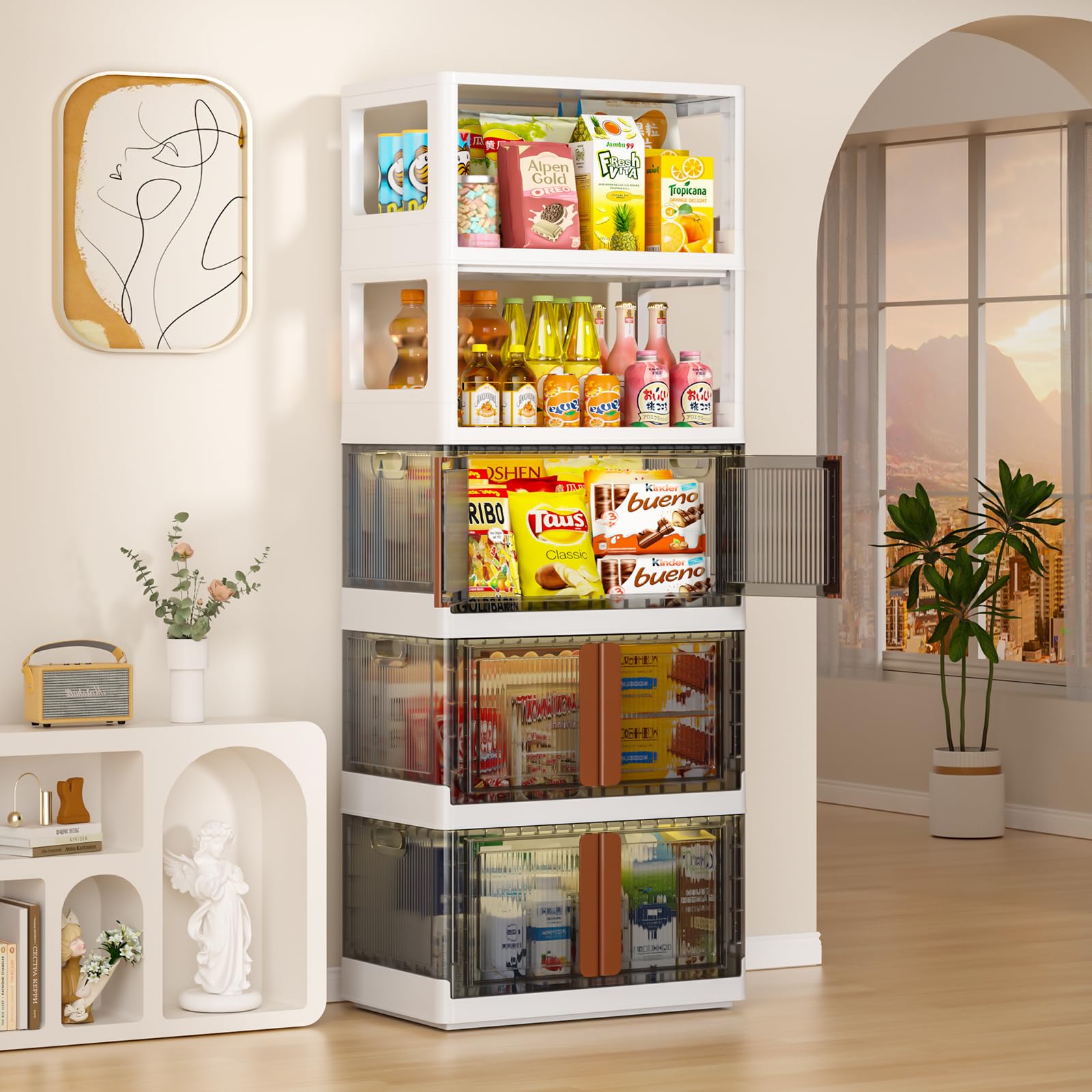 HAIXIN Storage Bin with Lid, 8.4 Gal Folding Storage Box and 5-Tier Stackable Storage Shelf