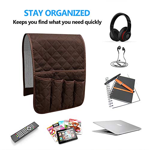 WubbaLubba Sofa Armrest Organizer Non-Slip Arm Chair Bedside Caddy Storage Organizer for Recliner Couch with 5 Pockets for Cell Phone TV Remote Control Magazines(Coffee)