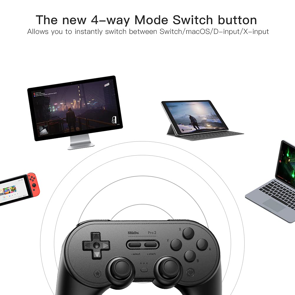 8Bitdo Pro 2 Bluetooth Controller - for Switch PC Windows Android MacOS Steam Raspberry Pi (Transparent Black)
