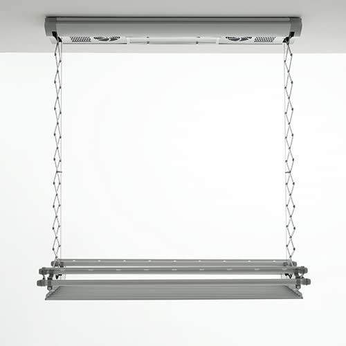 foxydry Air, Wall and Ceiling Clothesline, Electrical Drying Rack, with Remote Control in Aluminium and Steel (Ceiling Mounted, 150)
