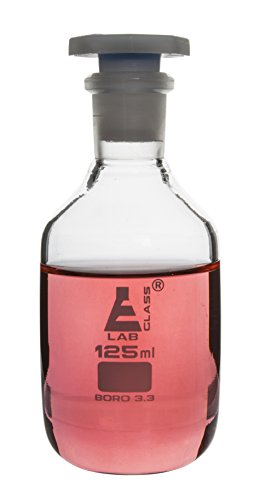 EISCO 125mL (4.2oz) Glass Reagent Bottle with Acid Proof Polypropylene Stopper, Borosilicate 3.3 Glass Labs