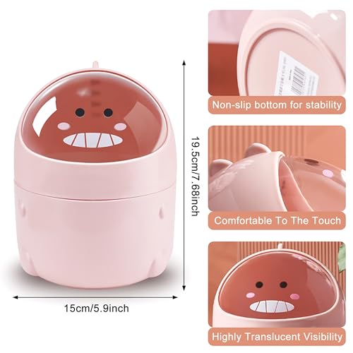 TIE-DailyNec Desktop Trash Can with 90 Trash Bags, Cute Creative Trash Can Plastic Storage bin, Waste Basket Garbage Can for Bathrooms Kitchens Offices Dressing Table (Pink)