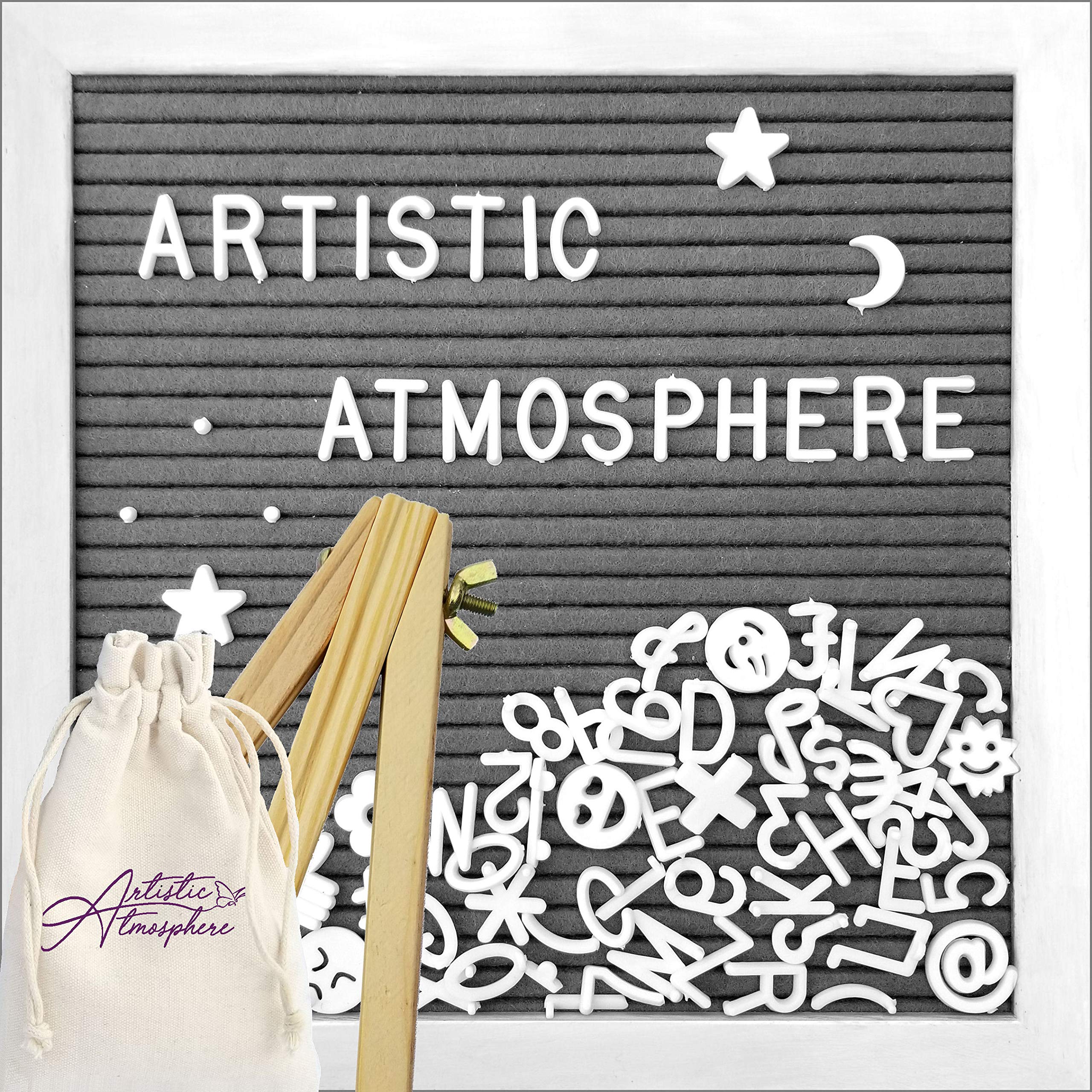 Felt Letter Board with Letters Set and Stand - 10x10 Inch, Dark Gray Color, 340 White Characters and Emoji with Bag - Pregnancy Must Haves, Perfect for a Baby Annoucement! (White/Gray)