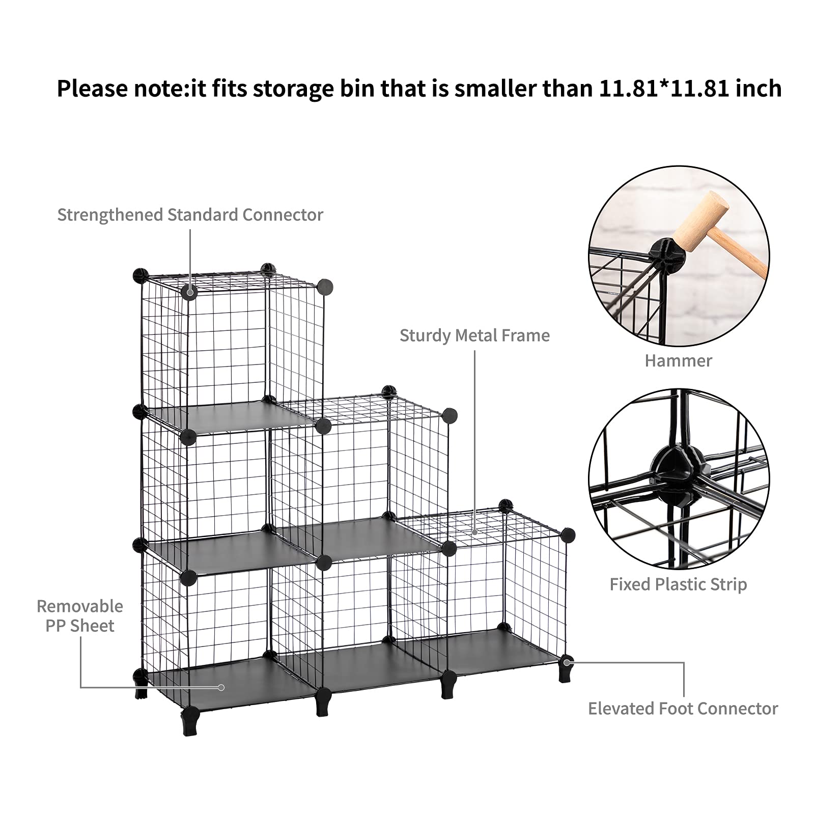 PARANTA Wire Cube Storage Organizer, 6 Cube Bookshelf, Stackable Storage Bins, Closet Organizer and Storgae, Multi-use DIY Standing Shelf Units for Book,Toys,Clothes,Tools