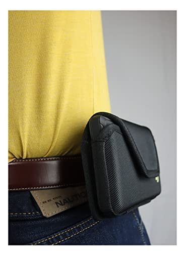 Nite Ize Hardshell Nylon Phone Pouch for Samsung Galaxy S23 S22 Ultra S21 S20 Plus 5G , Rugged , Heavy Duty Holster, Fixed Belt Clip Holder, Fits (Defender Commuter) Cases On Cell Phone (Horizontal)