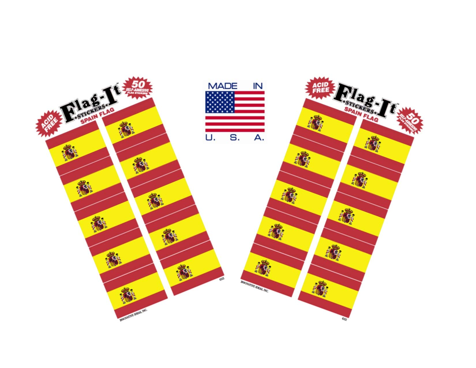 Made in The USA! 2 Packs of Flag-It Spain Flag Stickers, 100 Spanish Sticker Decals