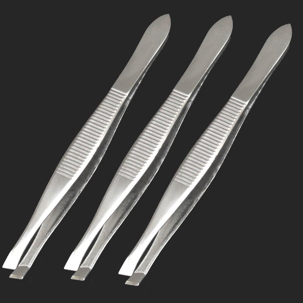 Luxxi (5 Pack) Slant Tweezers - Precision Sturdy Stainless Steel Slant Tip Tweezers Hair Plucker for Hair and Eyebrows Personal Care (Silver Tone)