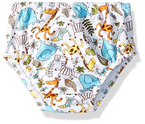 Swim Time Boys' Reusable Swim Diaper UPF 50+ with Side Snaps, White Jungle Book/Animals Green, Large