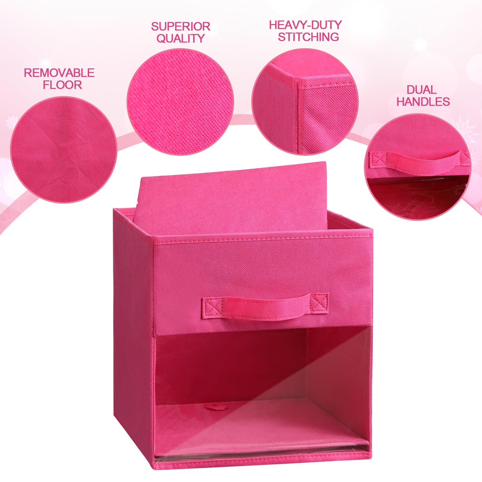 Windyun 8 Pcs 11 Inch Foldable Fabric Cube Storage Bins See Through Cubby Storage Organizer Boxes with Clear Window and Front Handle Collapsible Cubicle Baskets for Room Closet Shelf Cloth Book Toy
