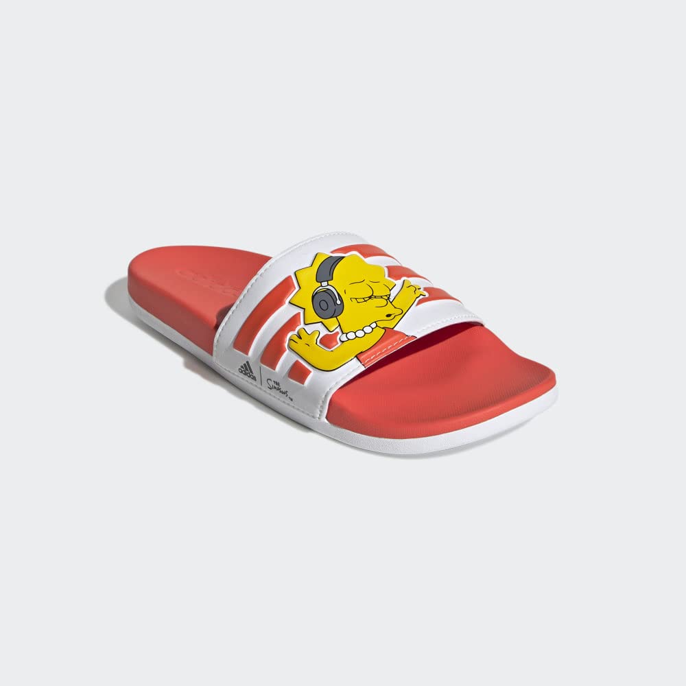 adidas Women's Adilette Comfort Slides Sandal, Cloud White/Orange/Yellow, 7
