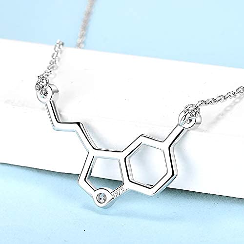 925-Sterling-Silver Hormone Serotonin-Molecule neckalce - Caffeine Molecule dopamine Pendent Necklace for Women,Teacher, Professor, Chemistry Graduates, Science Jewelry Lovers (White-Gold)