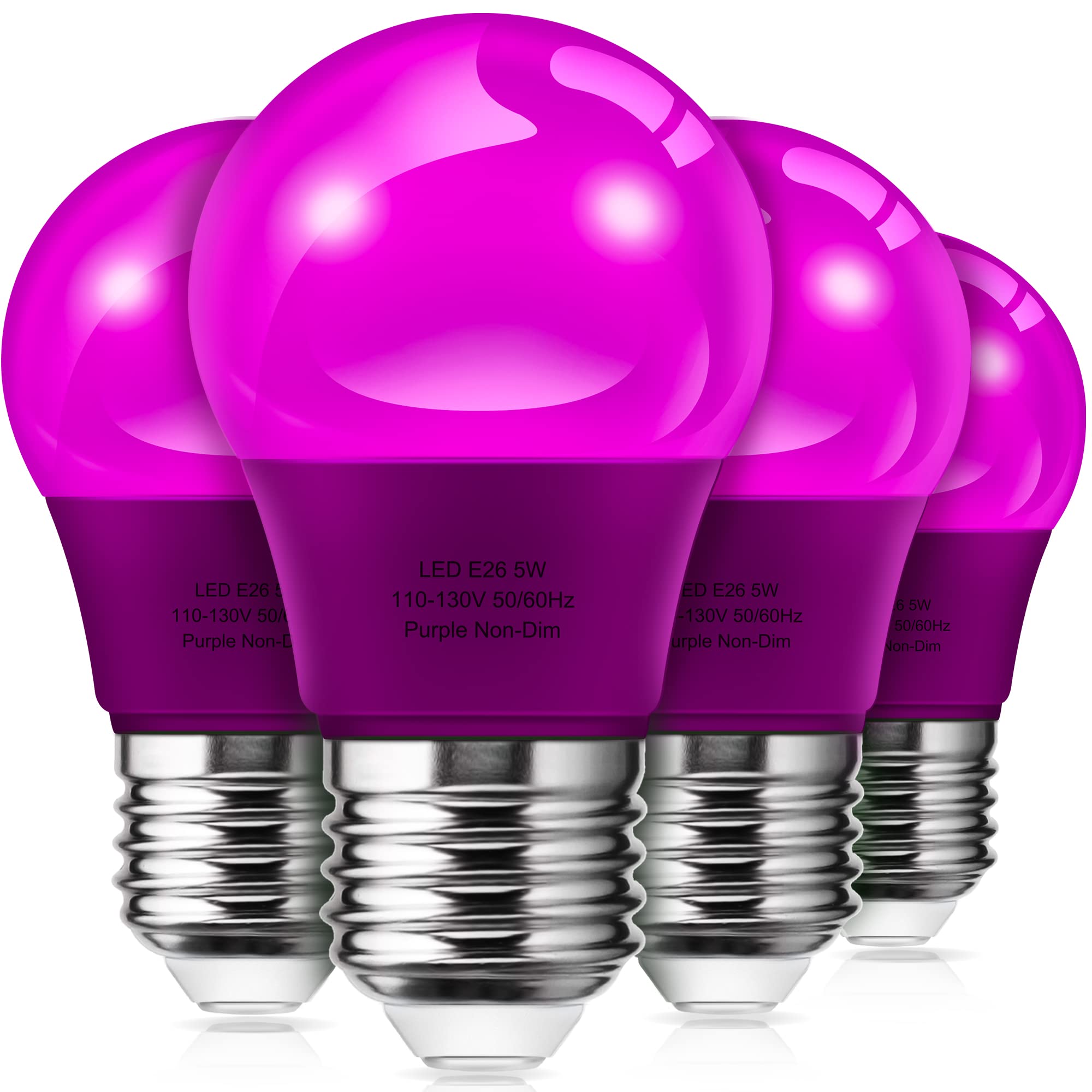 LOHAS Purple Light Bulbs, 5W Purple Colored Light Bulb for Decor, A15 E26 Purple LED Bulb for Decoration, Party Decor, Home Decorative Lighting, 4 Pack