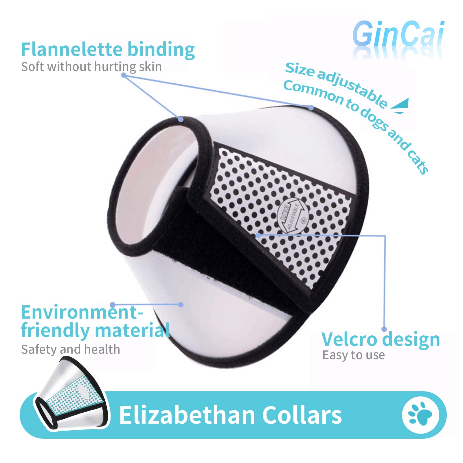 GinCai,Cat Cone, Adjustable Recovery Pet Cone, 5.9~15.7 Inches Lightweight Plastic Elizabethan Collar for Cats, Miniature Dogs and Rabbits (Black) (No. 3, Neck 13-14.7In)