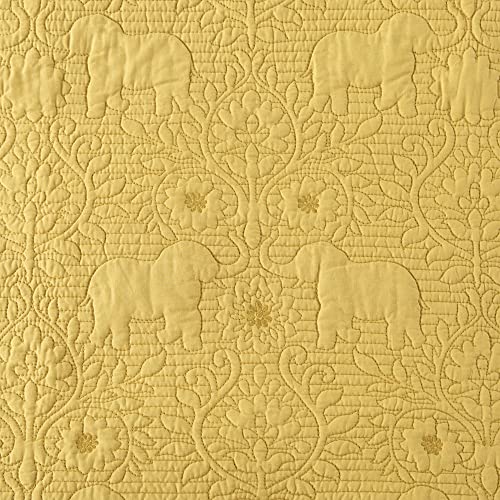 Ink+Ivy Kandula King/Cal King Size Quilt Bedding Set - Mustard Yellow , Quilted Floral, Elephants – 3 Piece Bedding Quilt Coverlets – 100% Cotton Percale Bed Quilts Quilted Coverlet