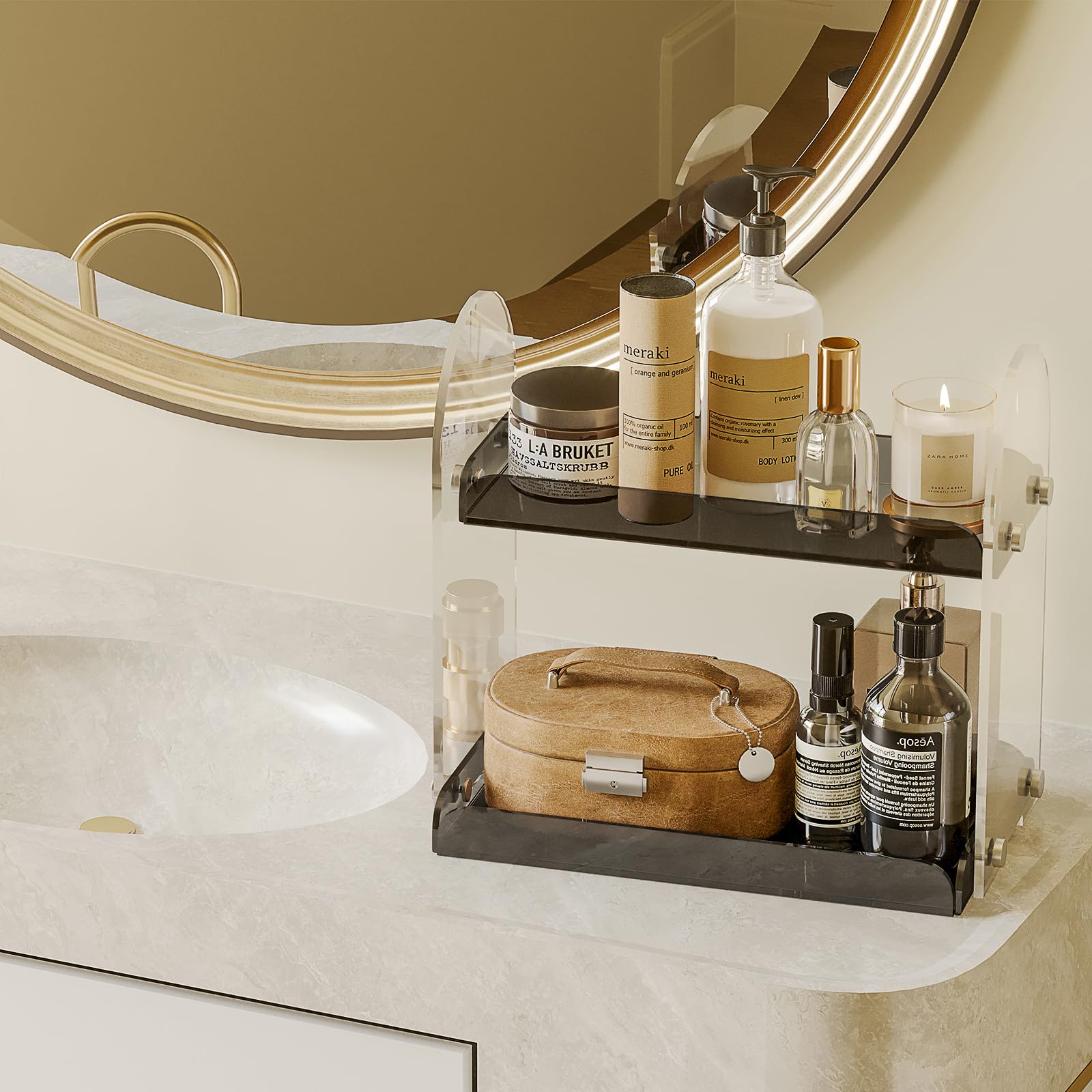 Fixwal Bathroom Counter Organizer, 2 Tier Bathroom Organizer Countertop Acrylic Skincare Organizers, Countertop Organizer for Perfume Display, Vanity, Kitchen Spice(Clear)